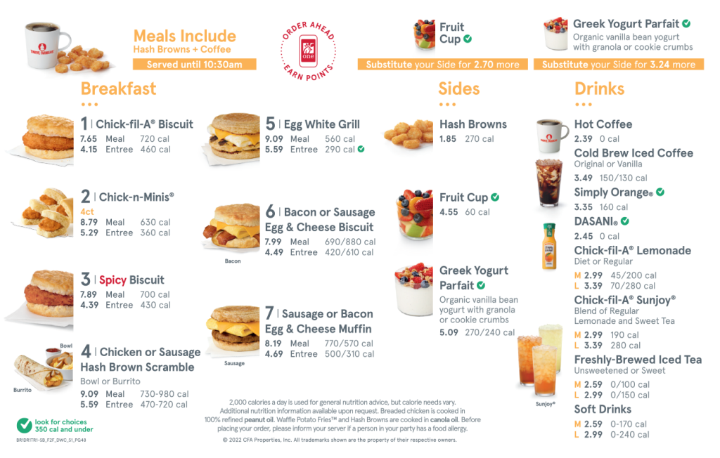 Chick-fil-A Breakfast Menu With Prices|Calories|Pictures 2024